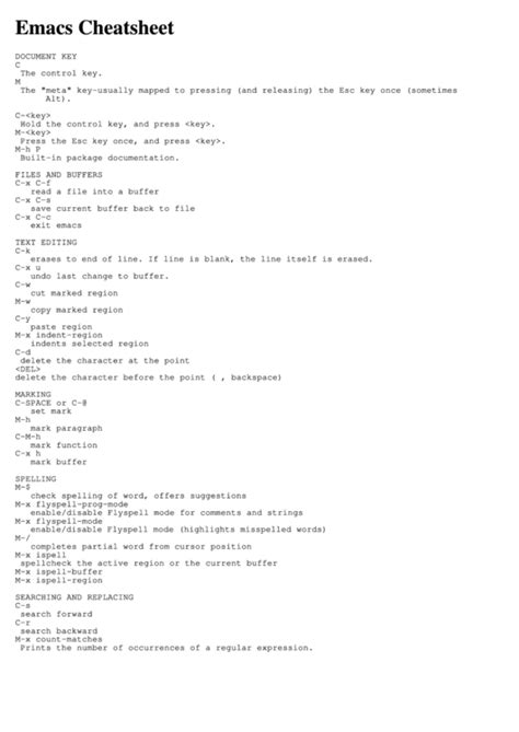Emacs Cheat Sheet Printable Pdf Download