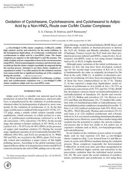 Oxidation Of Cyclohexane Cyclohexanone And Cyclohexanol To