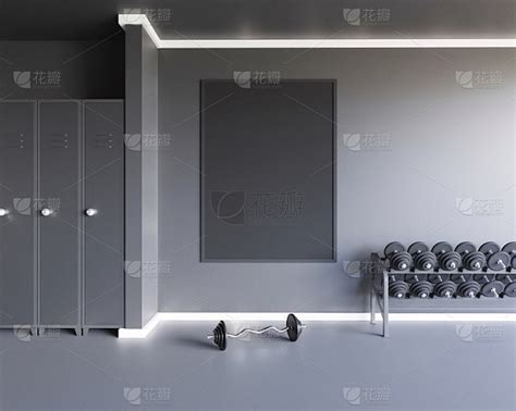 模拟场景3d插图运动健身房健身更衣室墙壁白色透视图片