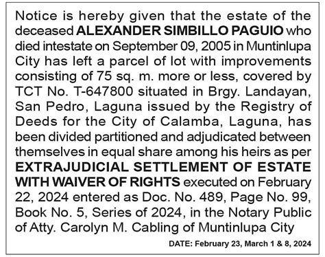 Extrajudicial Settlement Of Estate Extrajudicial Settlement Of Estate