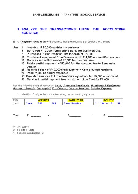 CH 1 2 Sample Exercise 1 Analysis OF Transactions Using Accounting Equation SAMPLE EXERCISE
