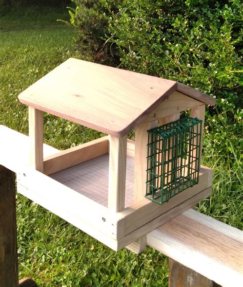 Deck Rail Bird Feeder With Suet Basket 12 X 12 Outdoor Wood Etsy