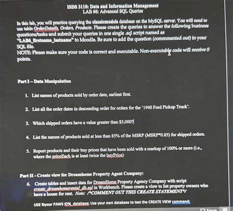 solved isbs 3110 data and tuformatlon management lab h6