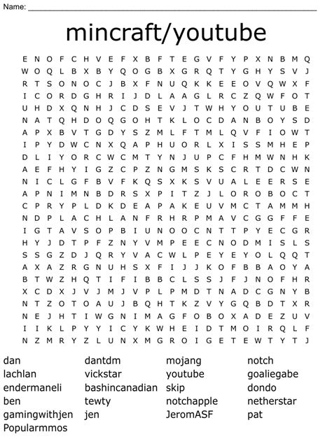 Mincraftyoutube Word Search Wordmint