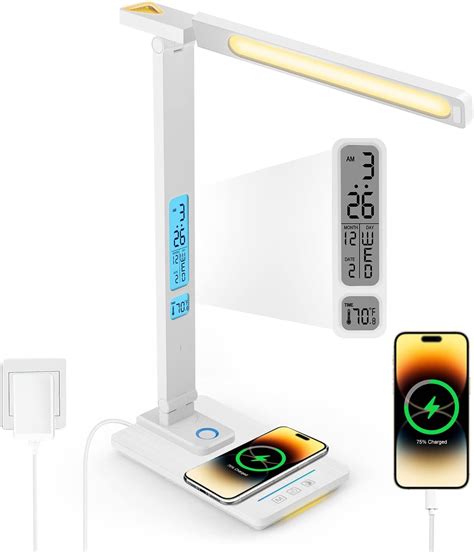 LAOPAO LED Schreibtischlampe mit kabellosem Ladegerät USB Ladeanschluss dimmbar schieben