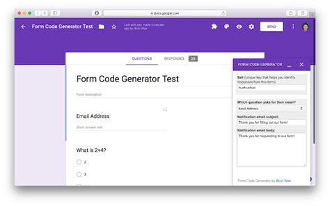 Form Code Generator Google Workspace Marketplace