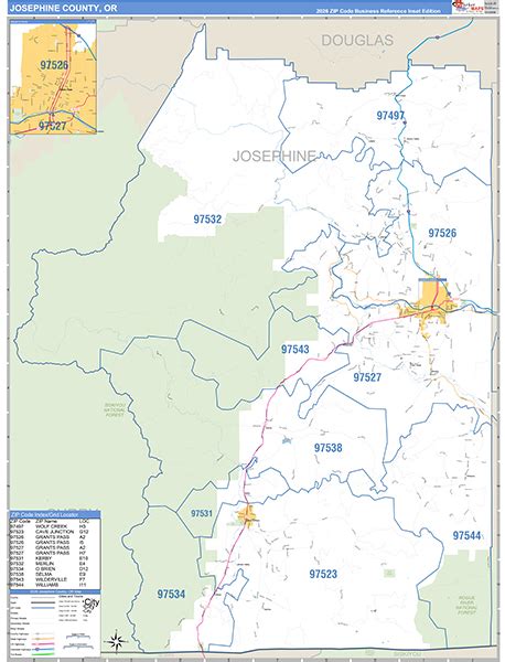 Josephine County Or Zip Code Wall Map Basic Style By Marketmaps Mapsales