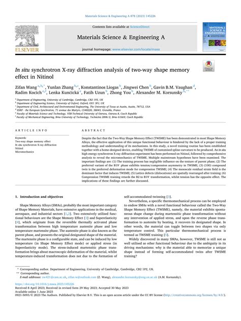 Pdf In Situ Synchrotron X Ray Diffraction Analysis Of Two Way Shape