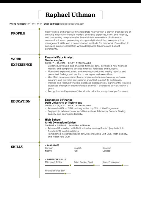 financial data analyst resume sample kickresume