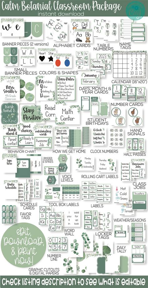 Calm Botanical Classroom Theme Supplies And Decorations Printable Calm