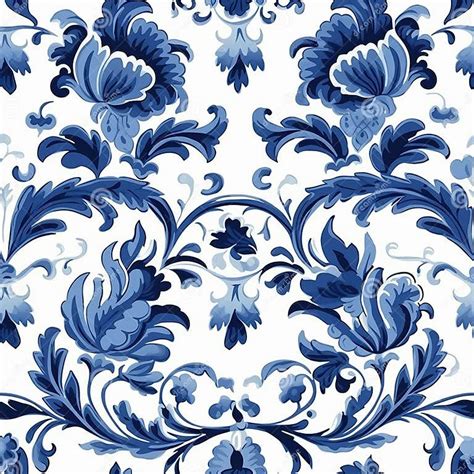 Seamless Dutch Delft Pattern In Blue And White Stock Illustration