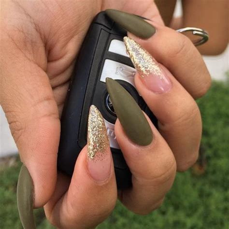 38 Trendy Army Green Nail Designs Kaki Nails Gold Nails Glitter Nails Fun Nails Oval Nails