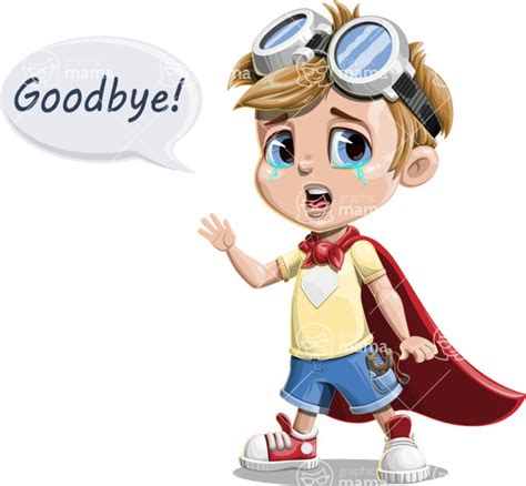 Little Boy Superhero Cartoon Character Set Goodbye Graphicmama