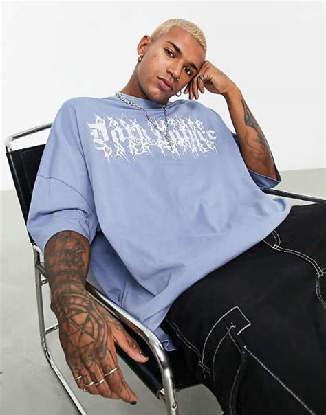 Asos Dark Future Extrem übergroßes T Shirt In Schieferblau Mit