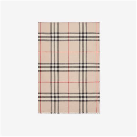 체크 울 실크 스카프 스톤 Beige 공식 Burberry®