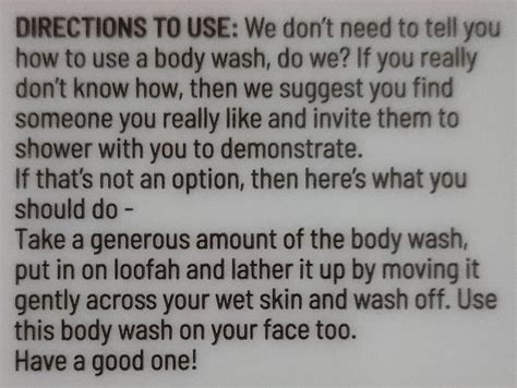 This Body Wash Expects You To Have Common Sense Or Ask Someone To Help