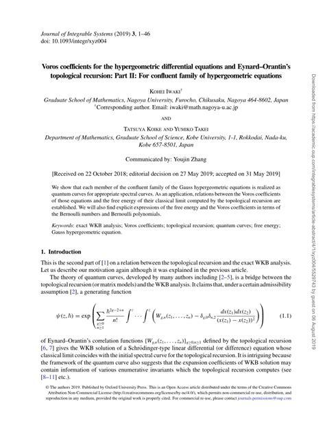 Pdf Voros Coefficients For The Hypergeometric Differential Equations