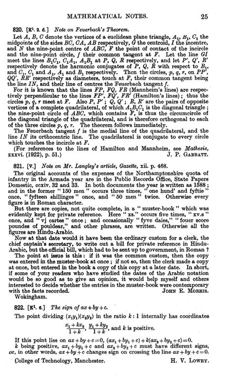 820 K1 2 D Note On Feuerbachs Theorem The Mathematical Gazette Cambridge Core