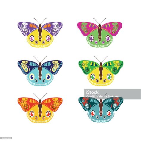 날개의 다른 모양으로 다채로운 나비 실루엣 컬렉션 봄과 여름 세트 흰색 배경에 고립 그림 장식품 문신 벡터 일러스트입니다 6에 대한 스톡 벡터 아트 및 기타 이미지 Istock