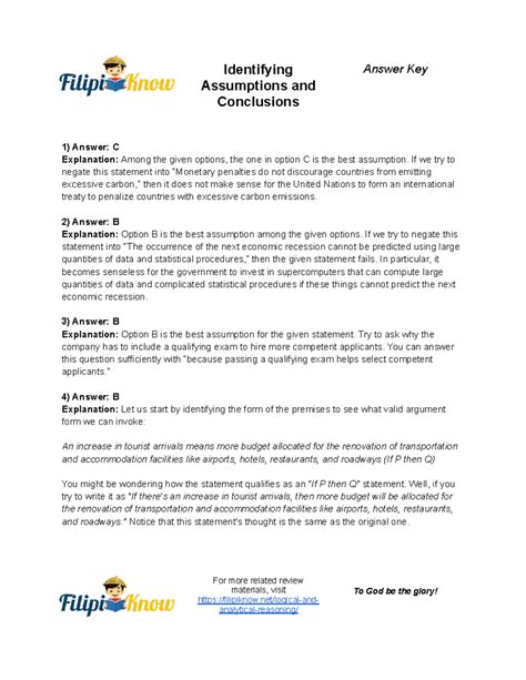 Identifying Assumptions And Conclusions Answer Key Identifying Assumptions And Conclusions