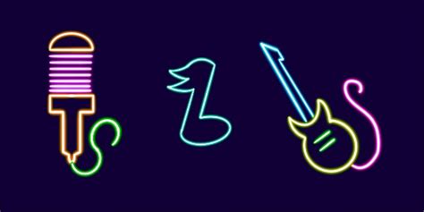 마이크 빛나는 바탕 화면 아이콘 네온 팟캐스트 스티커 네온 녹음 스튜디오 그림 빛나는 그림 네온 기하학적 그림 설정 1980 1989 년에 대한 스톡 벡터 아트 및 기타