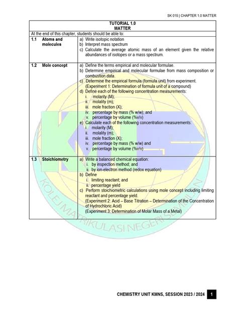 Tutorial 10 Matter Week1 Pdf Isotope Mole Unit