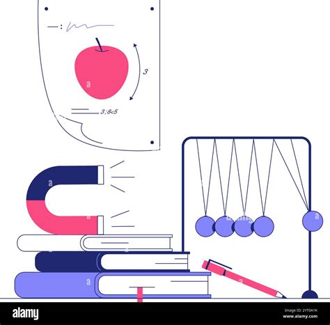 Science Books With Magnet And Newtons Cradle In Flat Vector Illustration Symbolizing Education