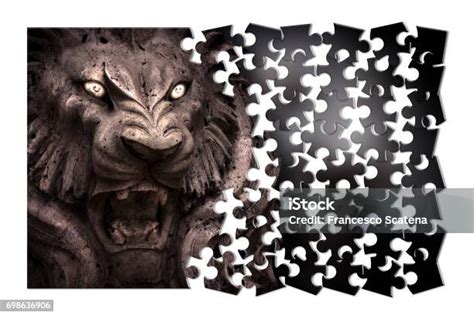 공포와 침략 관리퍼즐 Npuzzle 모양계몽 눈 사자의 머리의 심리학 개념 이미지 개념에 대한 스톡 사진 및 기타 이미지