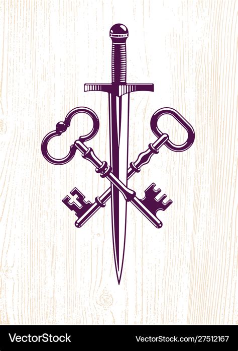 Crossed Keys And Dagger Symbol Emblem Turnkeys Vector Image