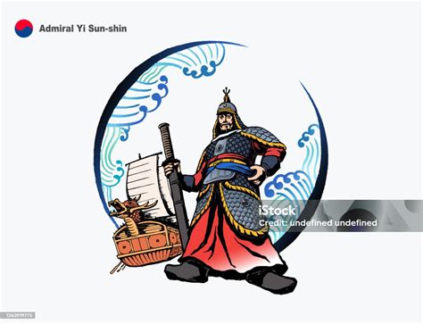이순신 제독의 브러쉬 페인팅 벡터 일러스트레이션 한국인들은 이순신 장군을 영웅으로 칭송했다 한국에 대한 스톡 벡터 아트 및 기타