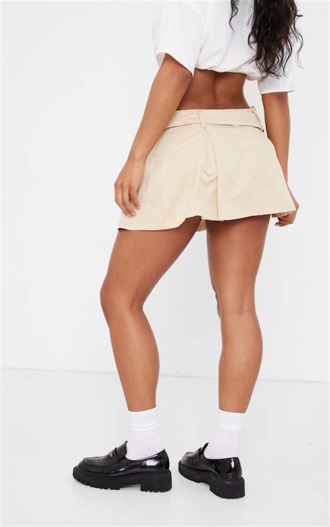 Sand Twill Micro Mini Skater Skirt Bottoms Prettylittlething Usa