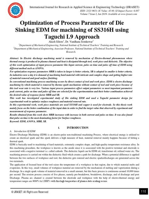 optimization of process parameter of die sinking edm for machining of