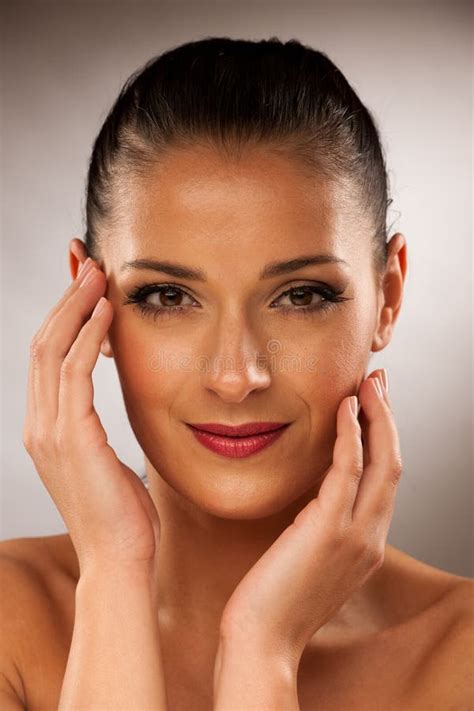 Beauty Portrait Ofa A Beautiful Caucasian Woman With Dark Hair Stock
