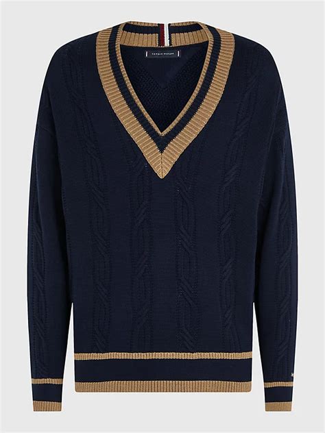 Oversized Fit Cricket Pullover Mit Zopfmuster Blau Tommy Hilfiger