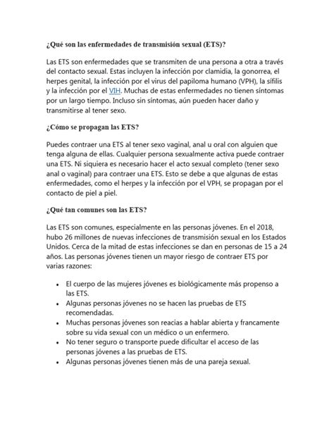 Qué Son Las Enfermedades De Transmisión Sexual Pdf Infección