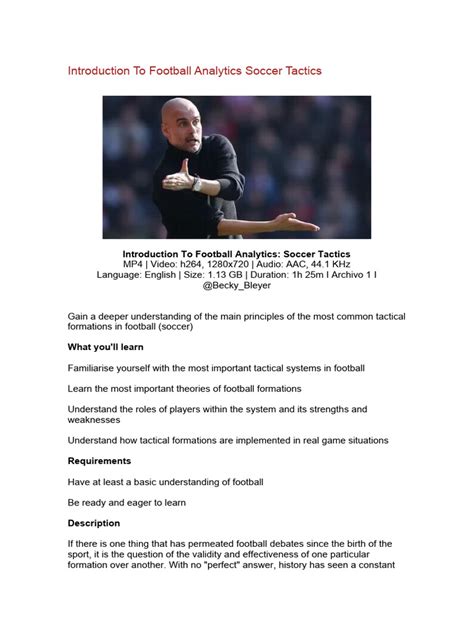 Introduction To Football Analytics Soccer Tactics Pdf