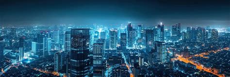 A Cityscape At Night With High Tech Lighting Effects Stock Illustration Illustration Of