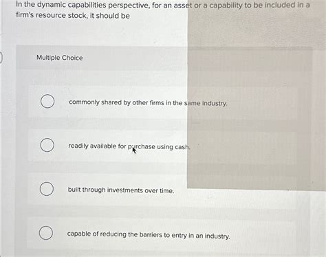 Solved In The Dynamic Capabilities Perspective For An Asset