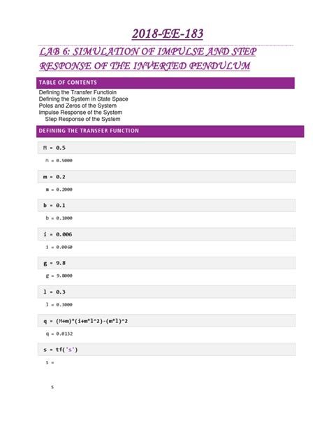 Simulation Of Inverted Pendulum With Step Response Pdf Cybernetics Electrical Engineering