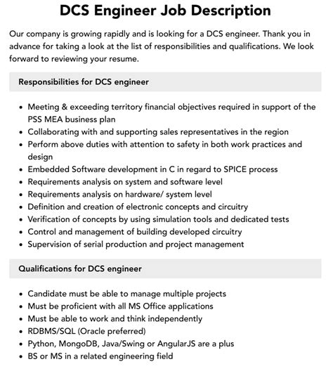 Dcs Engineer Job Description Velvet Jobs