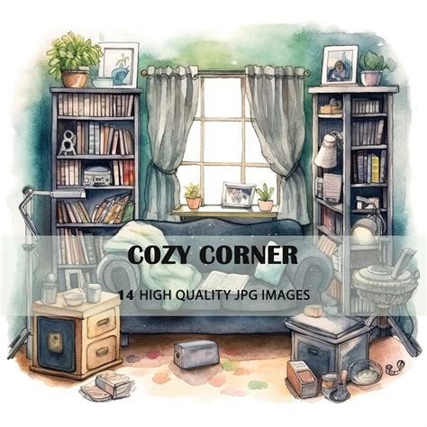 Watercolor Cozy Corner Clipart For Digital Invitations Digital Posters Scrapbook I Digital
