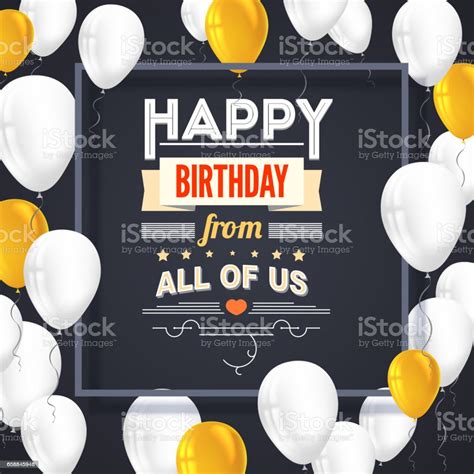 어두운 배경과 글자에 빛나는 컬러 풍선 해피 생일 포스터 벡터 일러스트 레이 션 생일에 대한 스톡 벡터 아트 및 기타 이미지