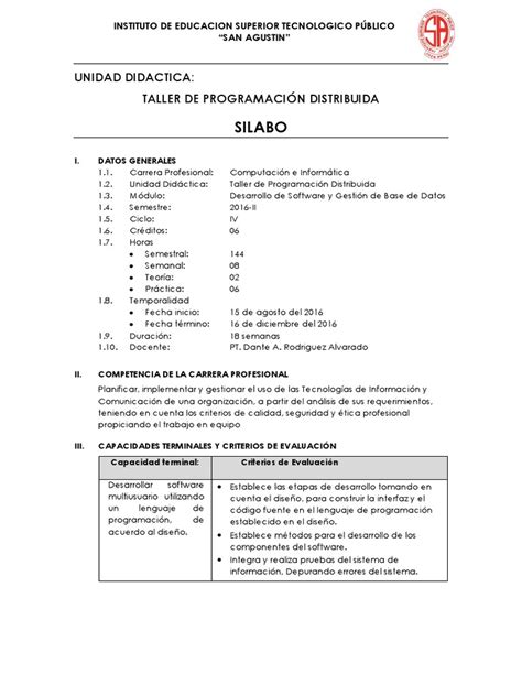 Silabo Taller De Programacion Distribuida 2 Descargar Gratis Pdf
