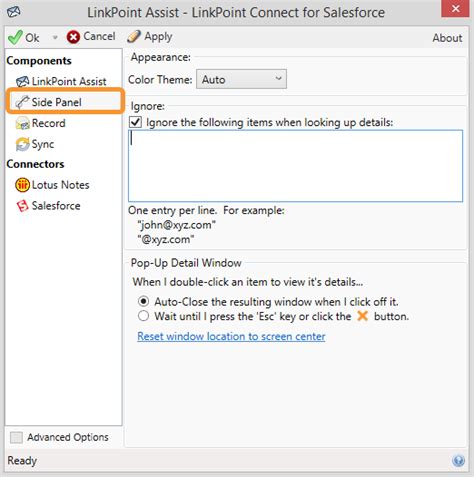 Configuring The Linkpoint Connect Side Panel Ibm Notes Salesforce Knowledge Base
