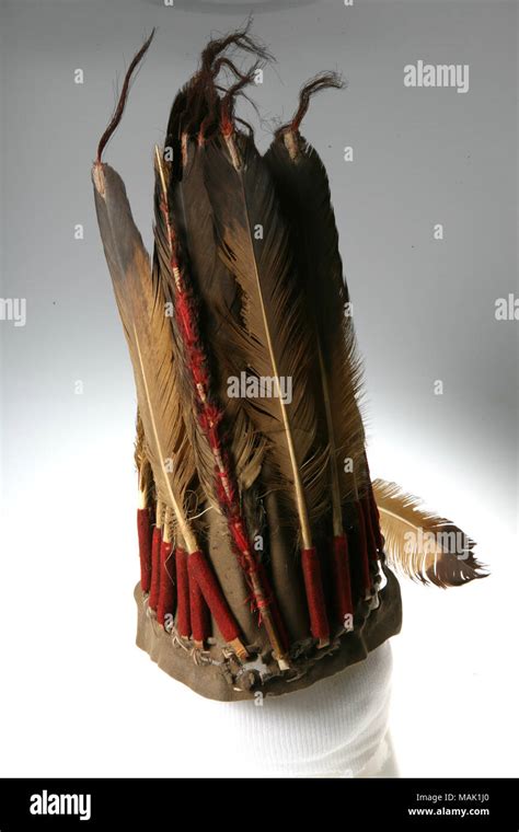 Native American Plains Indian Feathered War Bonnet Brown Cap With Feathers Srrounding Fetahers