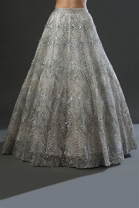 Steel Grey Organza Embroidered Bridal Lehenga Set By Angad Singh At