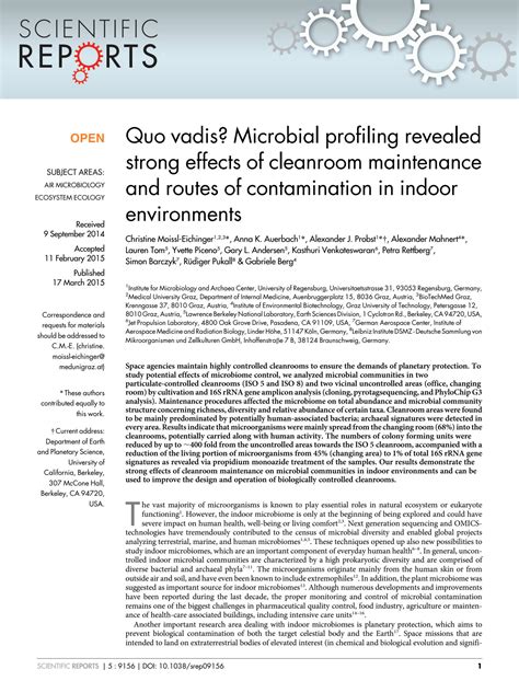 Solution Quo Vadis Microbial Profiling Revealed Strong Effects Of Cleanroom Maintenance And