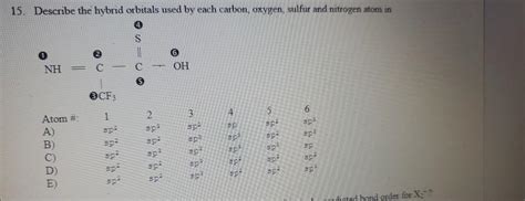 Solved 15 Describe The Hybrid Orbitals Used By Each Carbon