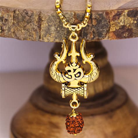 Gold Plated Om Shiva Trishul Chain Necklace Sacred Symbol Of