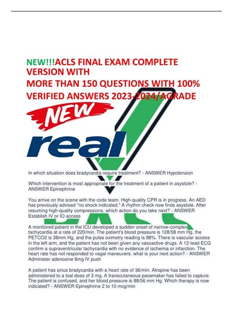New Acls Final Exam Complete Version With More Than 150 Questions With 100 Verified Answers